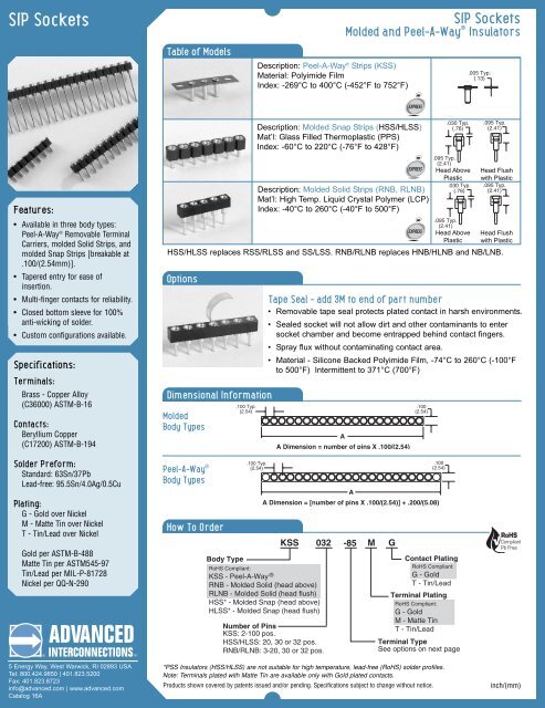 SIP Sockets and Adapters Data Sheet