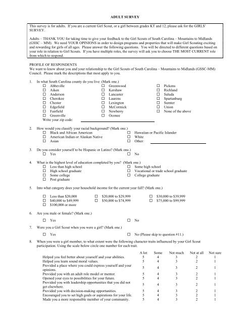Adult Survey - Girl Scouts of South Carolina - Mountains to Midlands
