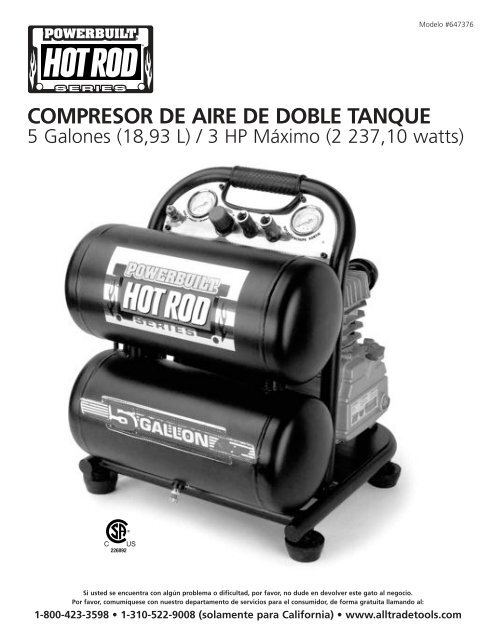 COMPRESOR DE AIRE DE DOBLE TANQUE - Alltrade Tools