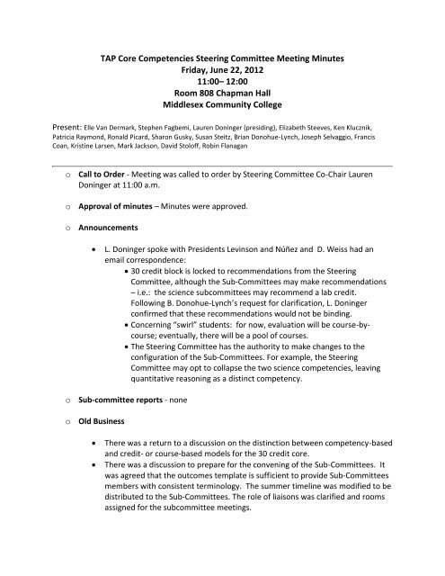 TAP Core Competencies Steering Committee Meeting Minutes ...