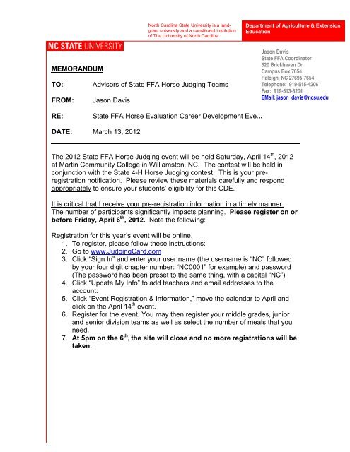 Horse Evaluation CDE Memo