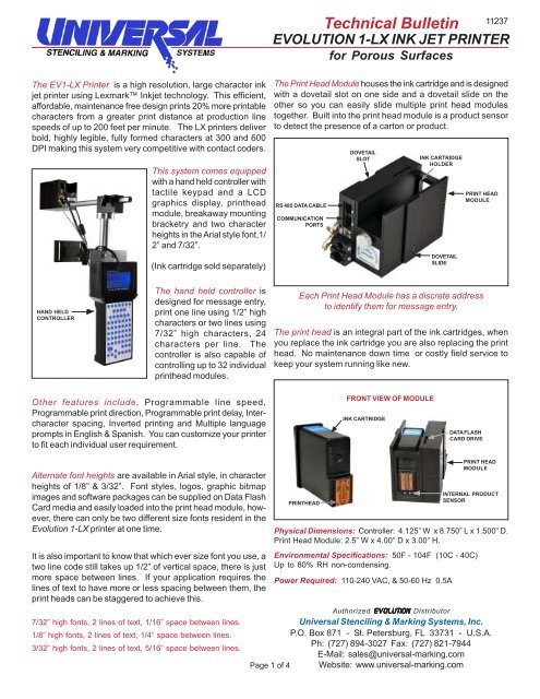 evolution 1-lx ink jet printer - Universal Stenciling & Marking