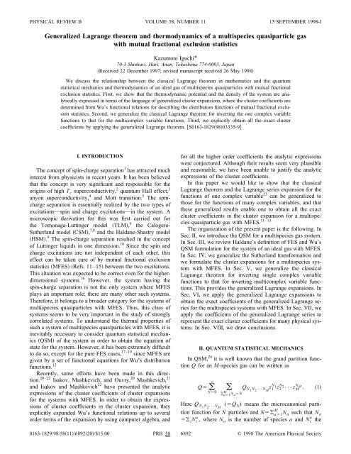Generalized Lagrange theorem and thermodynamics of a ...