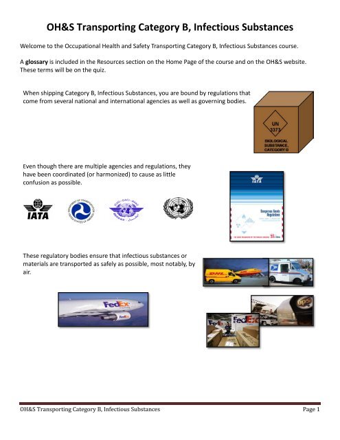 OH&S Transporting Category B, Infectious Substances