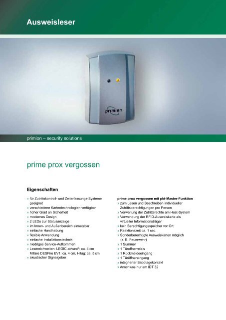 Ausweisleser prime prox vergossen - primion Technology AG