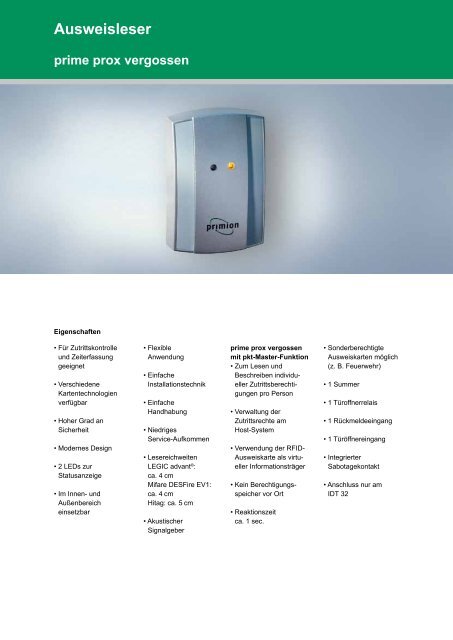 Ausweisleser prime prox vergossen - primion Technology AG