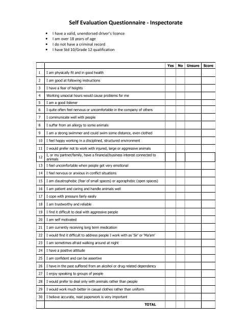 Self Evaluation Questionnaire Inspectorate NSPCA Cares About self-evaluation-questionnaire-inspectorate-nspca-cares-about