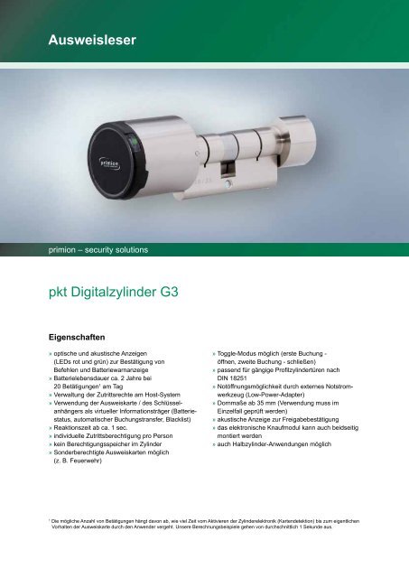 pkt Digitalzylinder G3 Ausweisleser - primion Technology AG