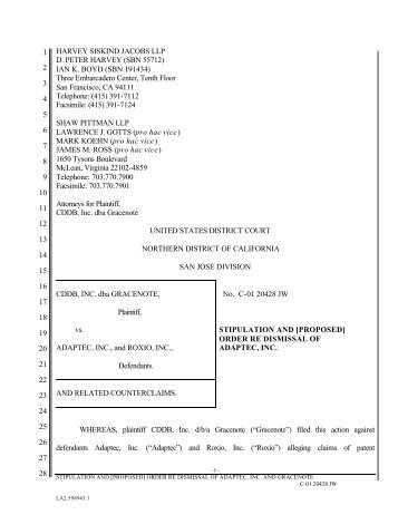 Form 34: Stipulation of Settlement and Order of Dismissal, Civil ...