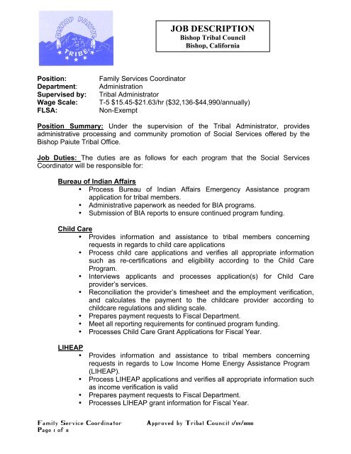JOB DESCRIPTION - The Bishop Paiute Tribe