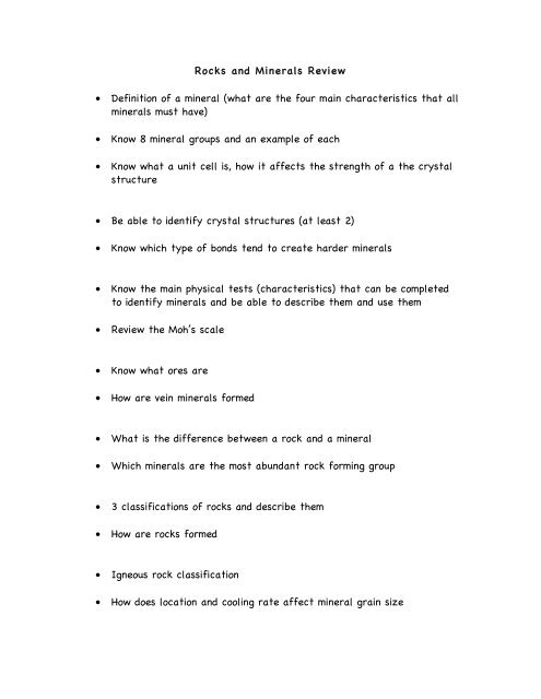 Minerals and Rocks Review Sheet.pdf - Lurgio-POD-8-North