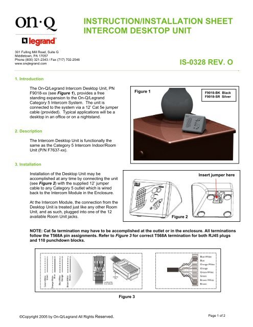 instruction/installation sheet intercom desktop unit is ... - by Legrand