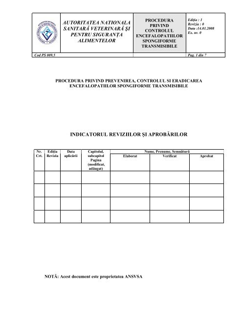 AUTORITATEA NATIONALA SANITARÄ VETERINARÄ Å I ... - ansvsa