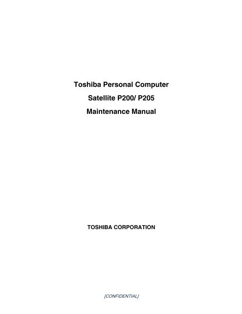 Toshiba Personal Computer Maintenance Manual - Nexicore Services