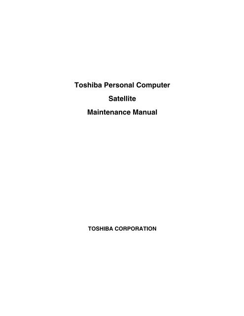 Toshiba Personal Computer Maintenance Manual - Nexicore Services