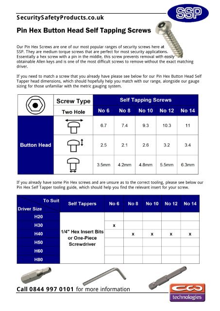 Pin Hex Button Head Self Tapping Screws