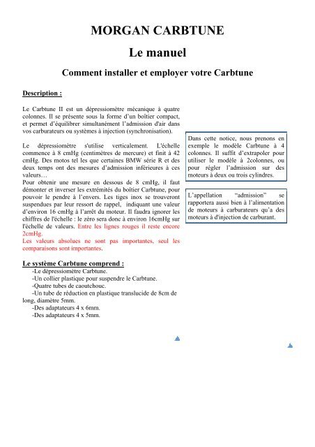 MORGAN CARBTUNE Le manuel - Cebueno
