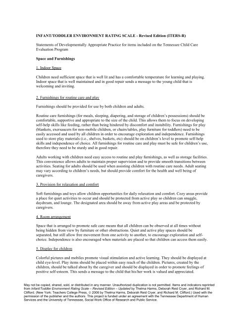 INFANT/TODDLER ENVIRONMENT RATING SCALE - Star-Quality ...