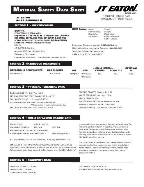 MATERIAL SAFETY DATA SHEET - JT Eaton