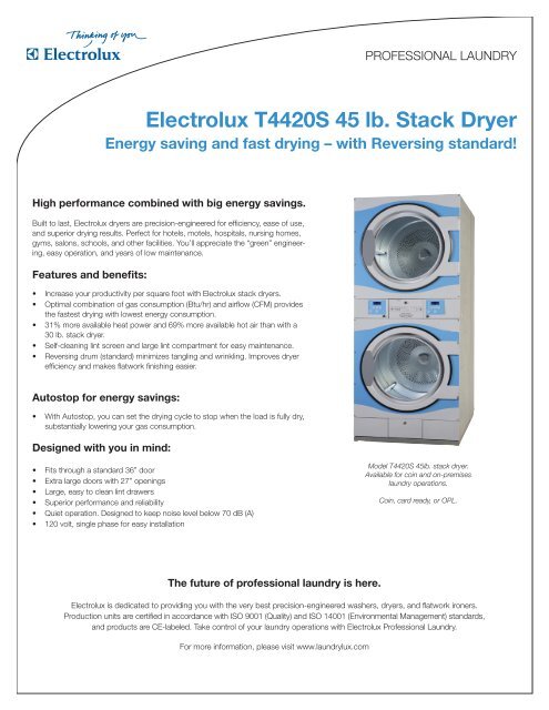 Electrolux T4420S 45 lb. Stack Dryer Energy saving ... - Laundrylux