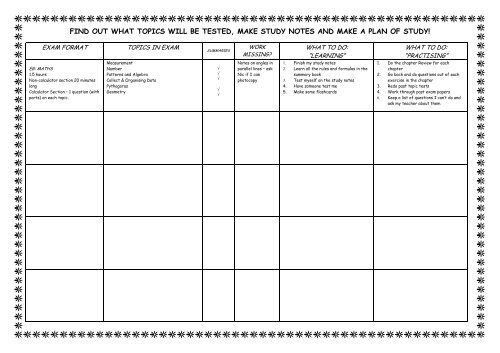 Exam Preparation Grid 1