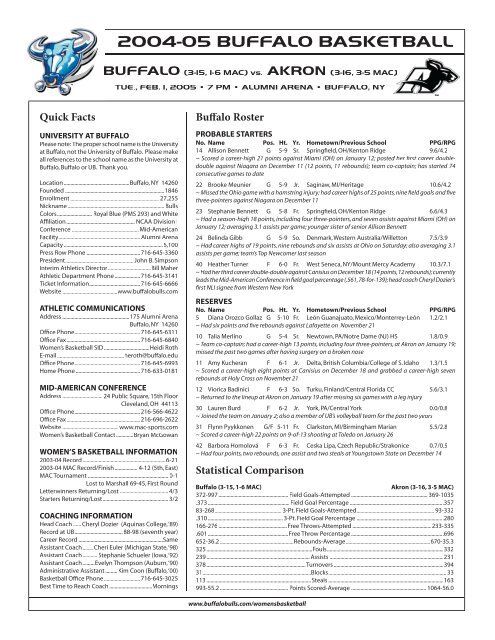 Women's Basketball Game Notes vs. Akron (PDF) - Buffalo Athletics