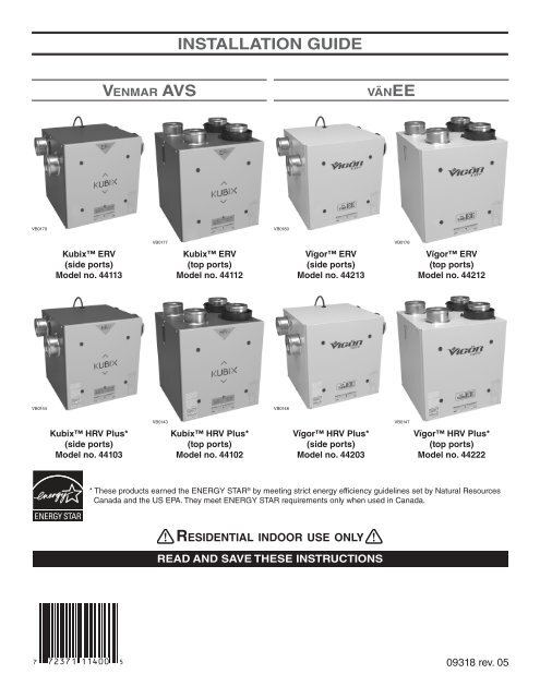 Installation Manual - Vanee