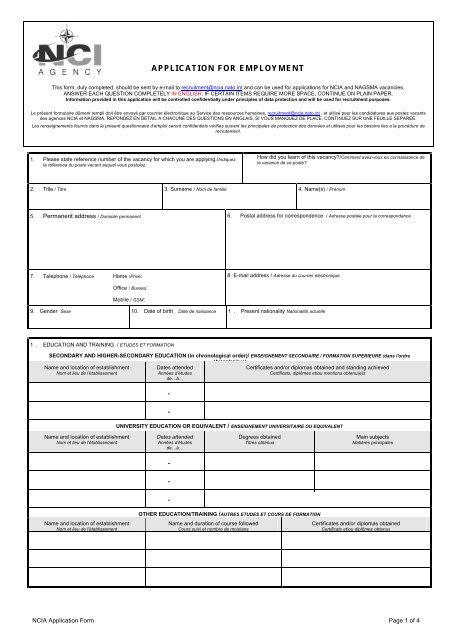 APPLICATION FOR EMPLOYMENT - Nato