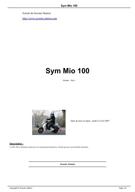 Sym Mio 100 - Scooter Station