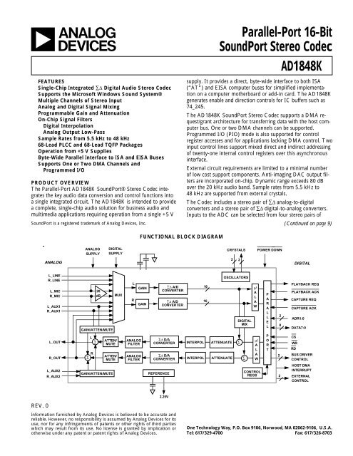 Parallel-Port 16-Bit SoundPort Stereo Codec AD1848K