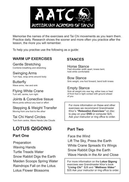 beginners-exercise-sheet - Australian Academy of Tai Chi
