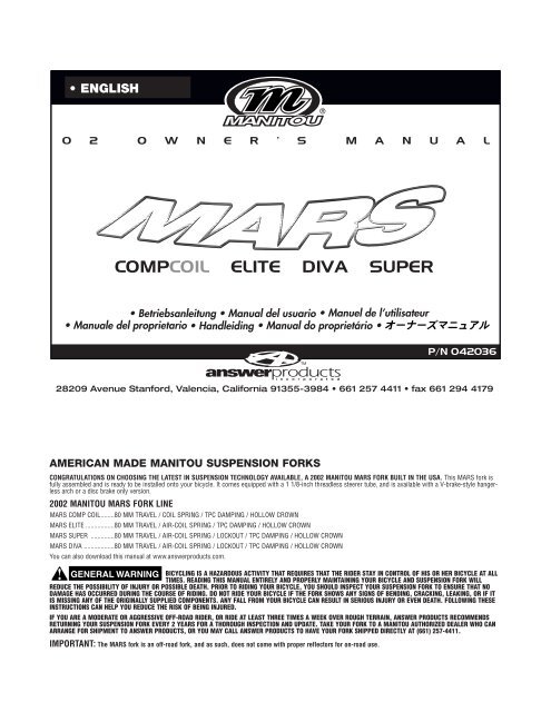 Manitou 2002 Mars Comp Coil, Elite Diva & Super Service Manual