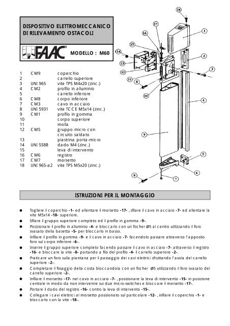 ISTRUZIONI PER IL MONTAGGIO - Faac