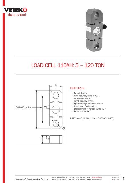 LoAD CELL 110AH: 5 â 120 ton - Vetek