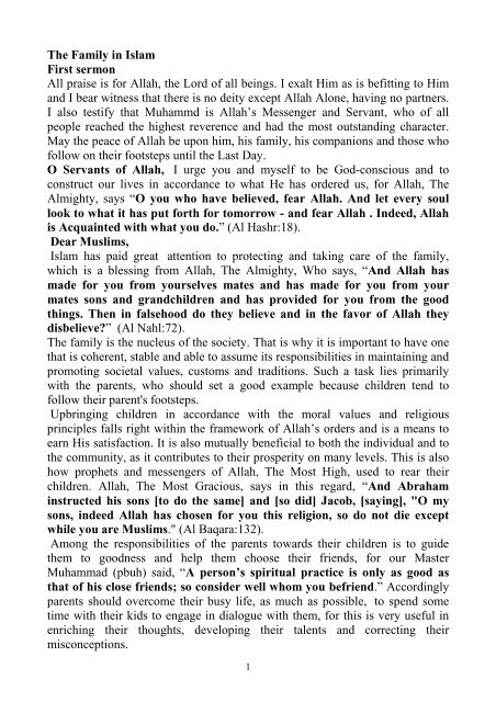 To download Friday sermon (Khutba) in English (PDF file
