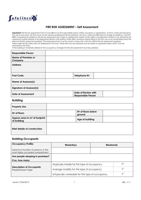 fire risk assessment form - Safelincs