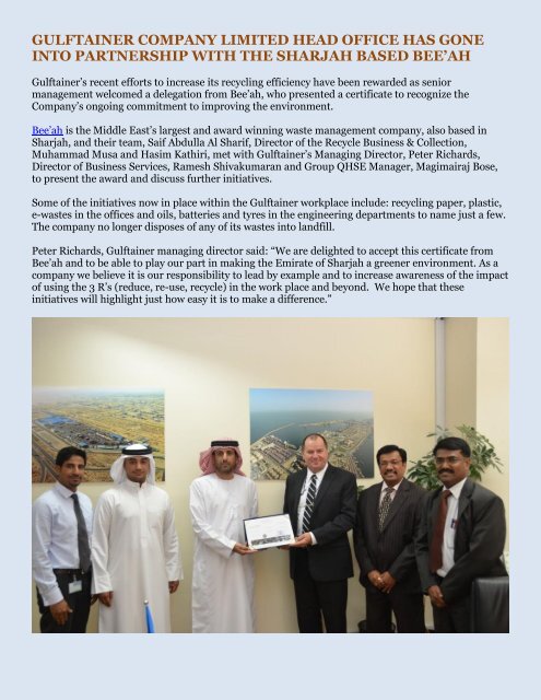 GULFTAINER COMPANY LIMITED HEAD OFFICE HAS GONE INTO PARTNERSHIP WITH ...