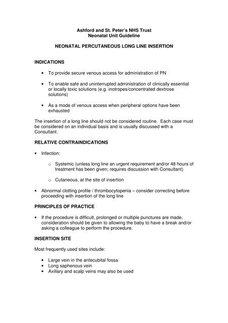 Long Line Insertion - Ashford and St. Peter's Hospitals NHS Trust