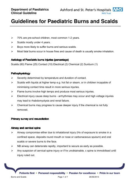 Guidelines for Paediatric Burns and Scalds
