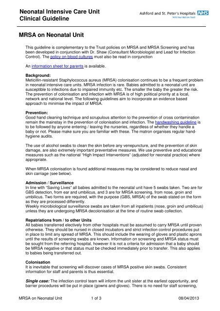 Mrsa Screening Control And Decolonisation