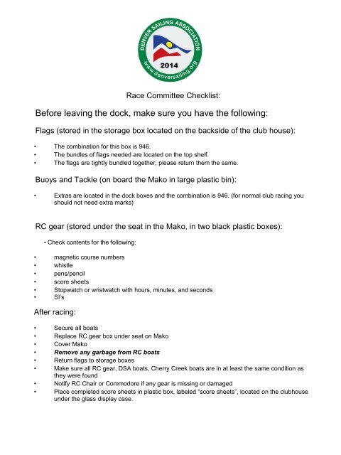 RC Checklist - Denver Sailing Association