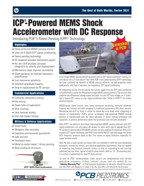 ICPÃ‚Â®-Powered MEMS Shock Accelerometer with ... - PCB Piezotronics