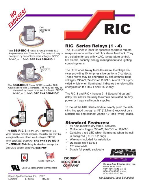 RIC Series Relays - Space Age Electronics, Inc.