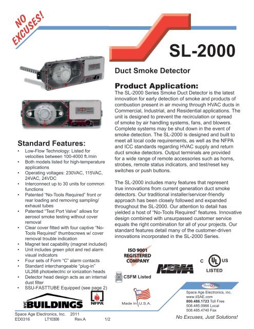 SL-2000 Duct Smoke Detectors - Space Age Electronics, Inc.