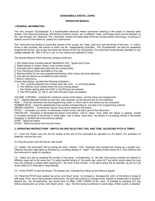 SUNADAMALA DIGITAL LEHRA OPERATION MANUAL 1 ... - Radel