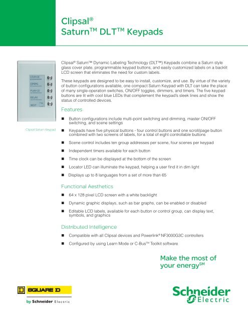 Clipsal Saturn DLT Keypad Brochure - Spectrum.com.sg