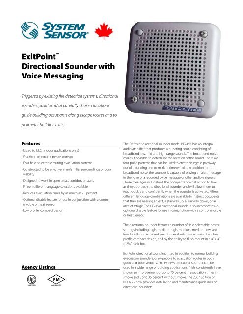 Data Sheet - System Sensor Canada