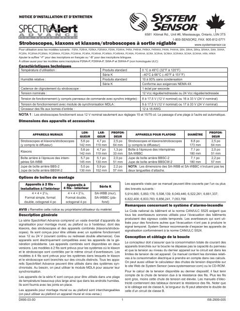 Instructions d'installation - System Sensor Canada