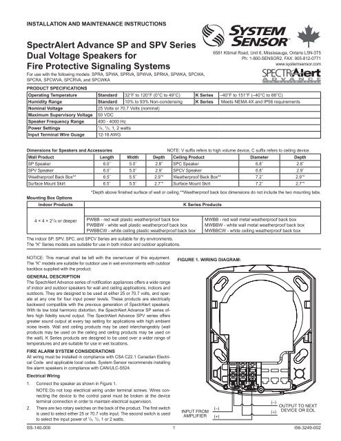 Installation Instructions - System Sensor Canada