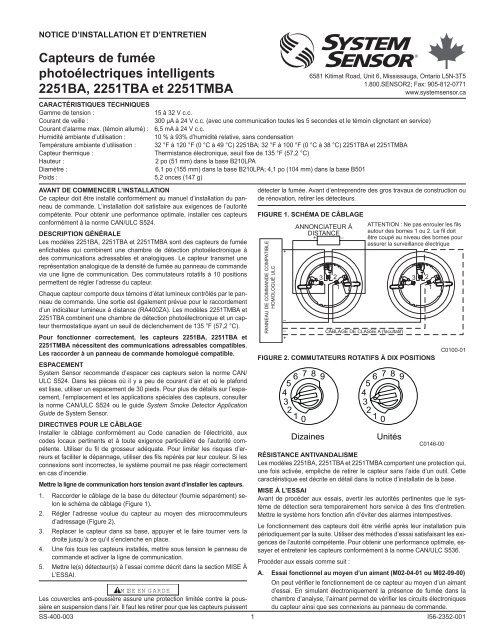 Instructions d'installation - System Sensor Canada